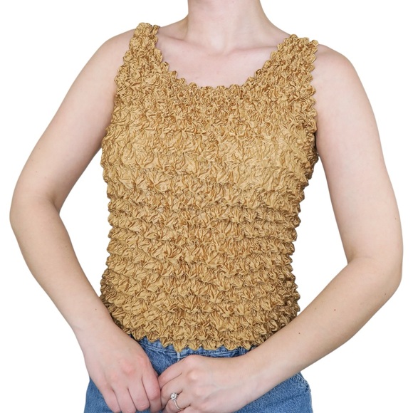 F.C | Tops | Vintage 9s Gold Brown Bubble Popcorn Shirt | Poshmark